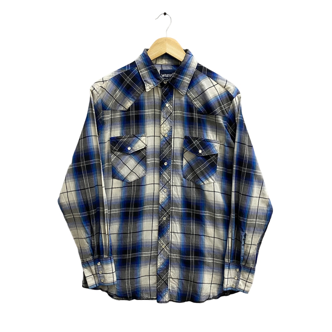Vintage Wrangler Western Shirt Pearl Snap Button Down Check Longsleeve ...