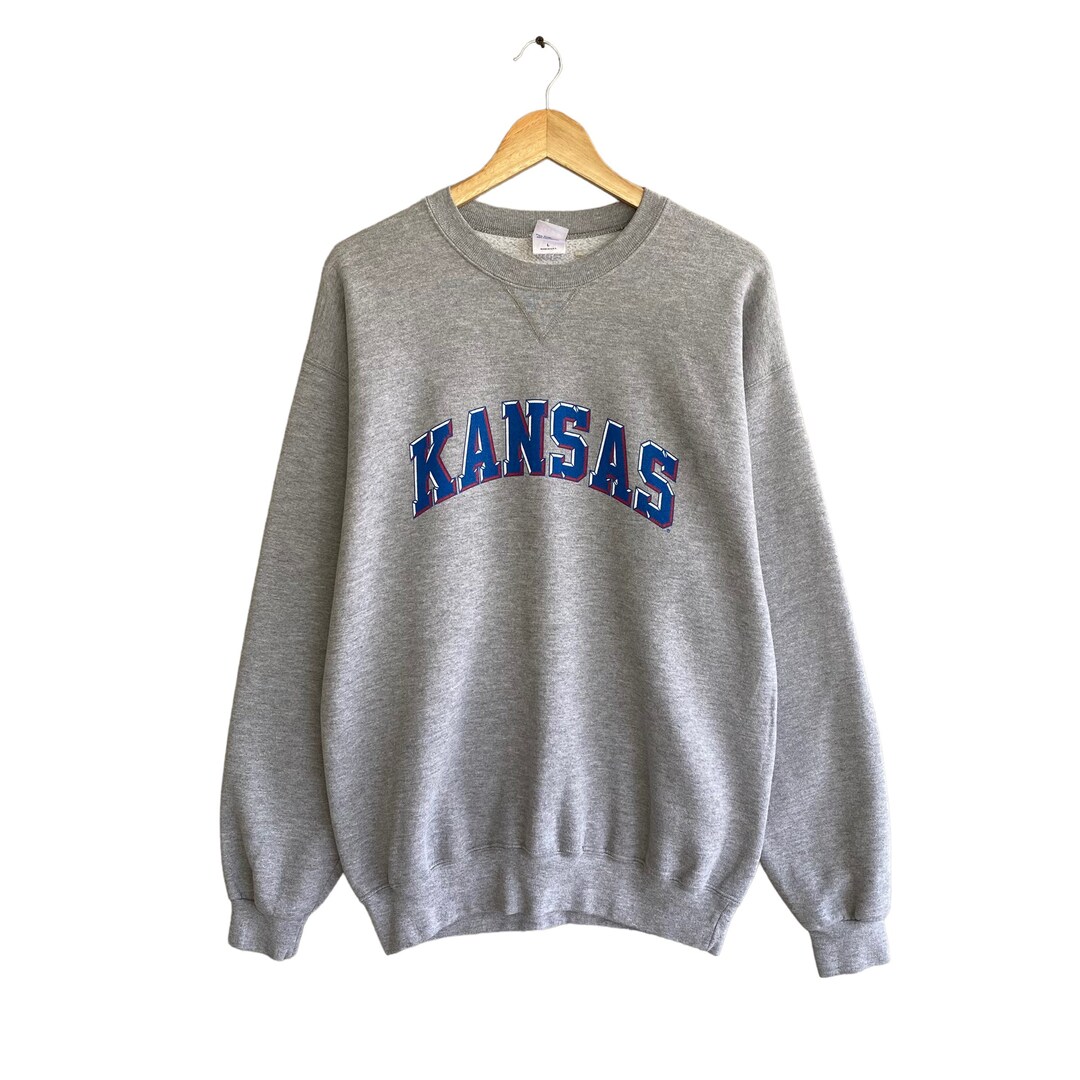 Vintage Kansas Jayhawks Grey Sweatshirt Large Jayhawks Crewneck Kansas ...