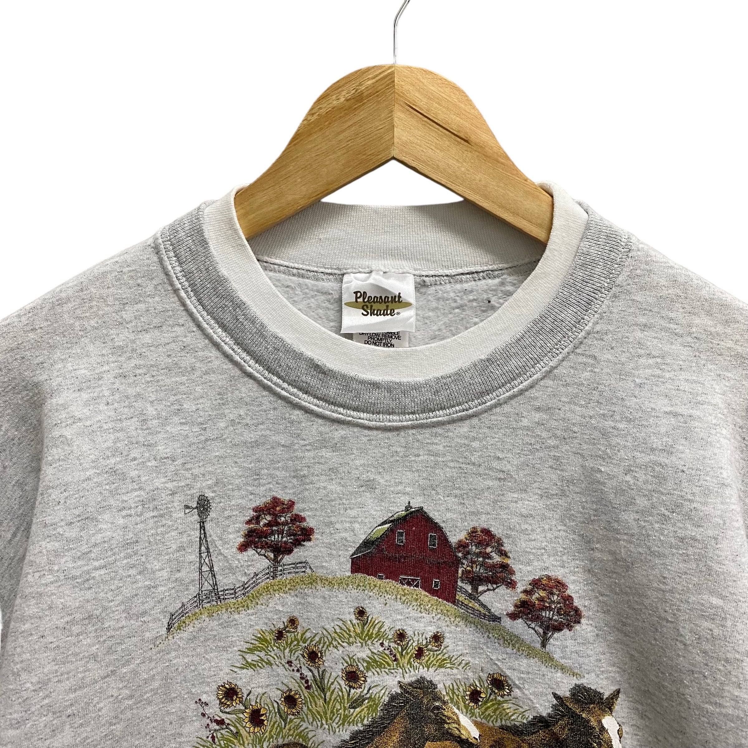 Vintage Farmhouse Grey Sweatshirt Size 2X Horse Crewneck Sunflower View ...
