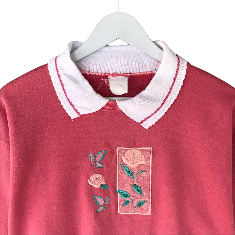Vintage 90s Rose Flower Pink Collar Sweatshirt Size Medium Rose ...