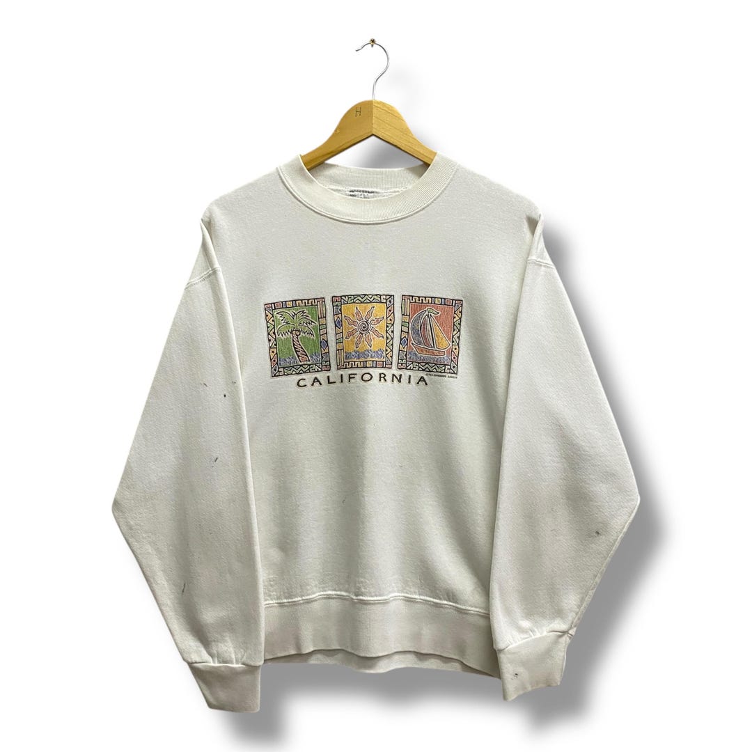 Vintage 90s California Graphic Logo White Sweatshirt Medium Retro ...