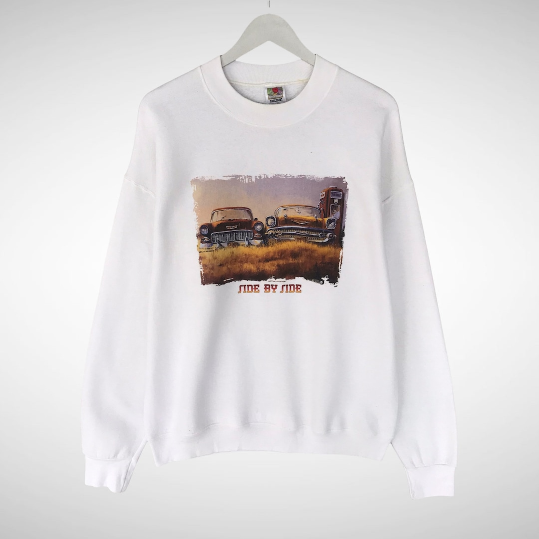 Vintage Side by Side Car Graphic White Sweatshirt Large American Cars ...