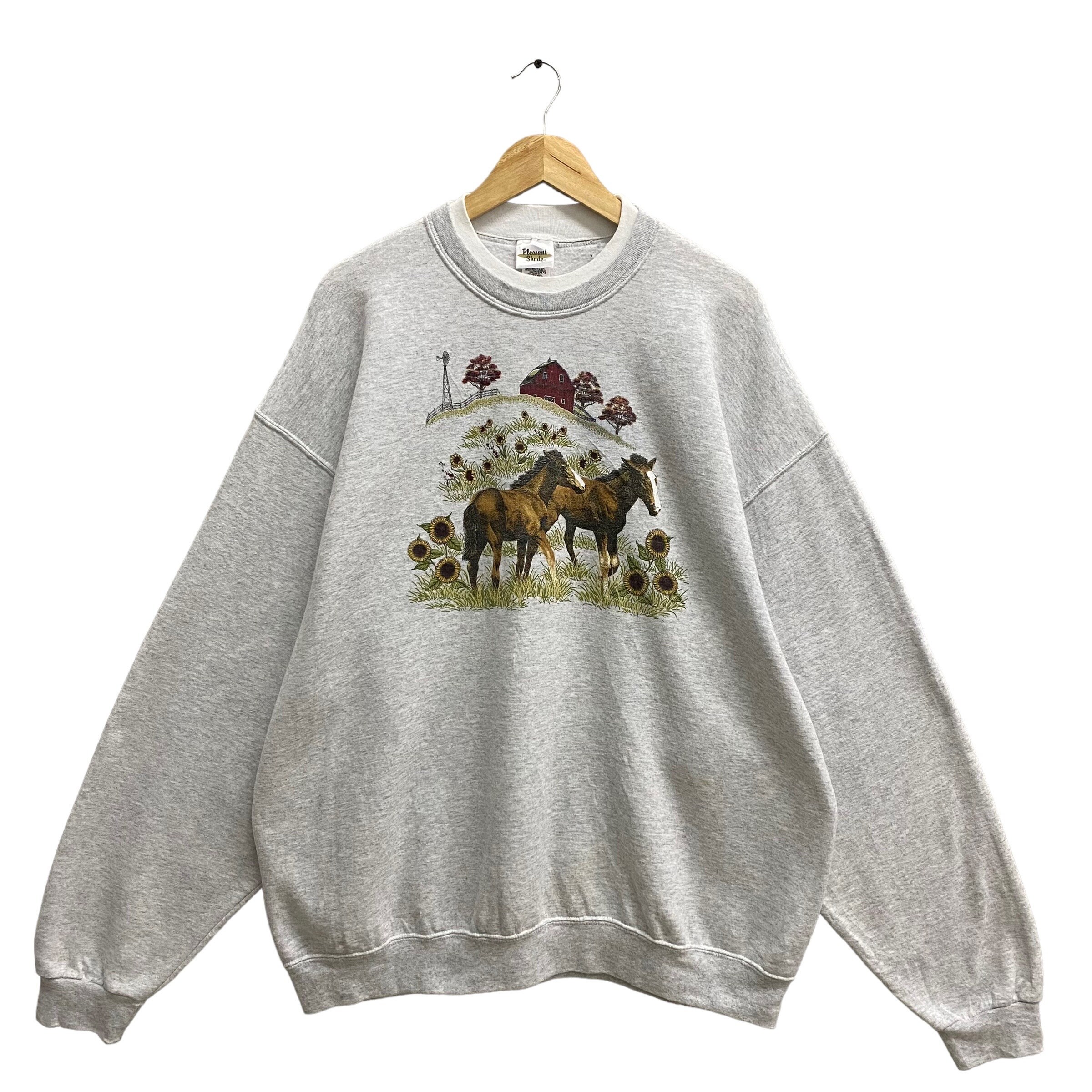 Vintage Farmhouse Grey Sweatshirt Size 2X Horse Crewneck Sunflower View ...