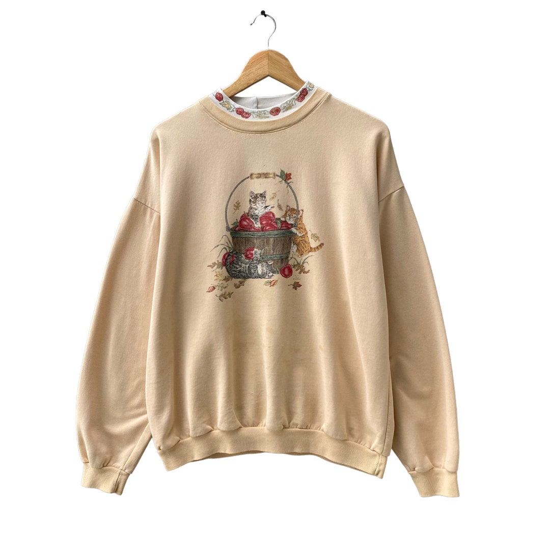 Vintage Artisans Cat Yellow Sweatshirt Size Xlarge Cats Crewneck Animal ...