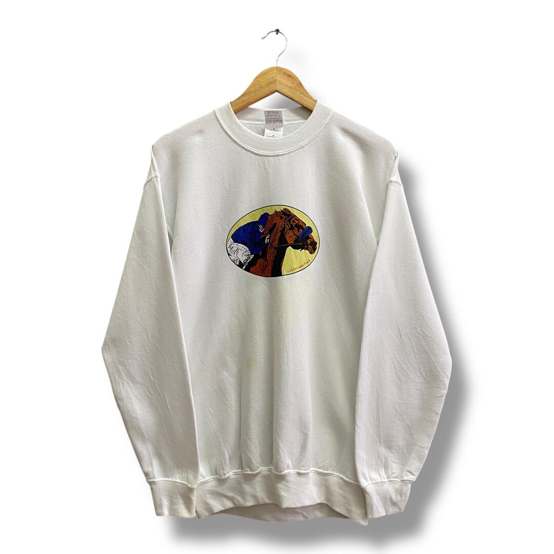 Vintage Golden Gate Fields White Sweatshirt Medium Retro Horse Racing ...