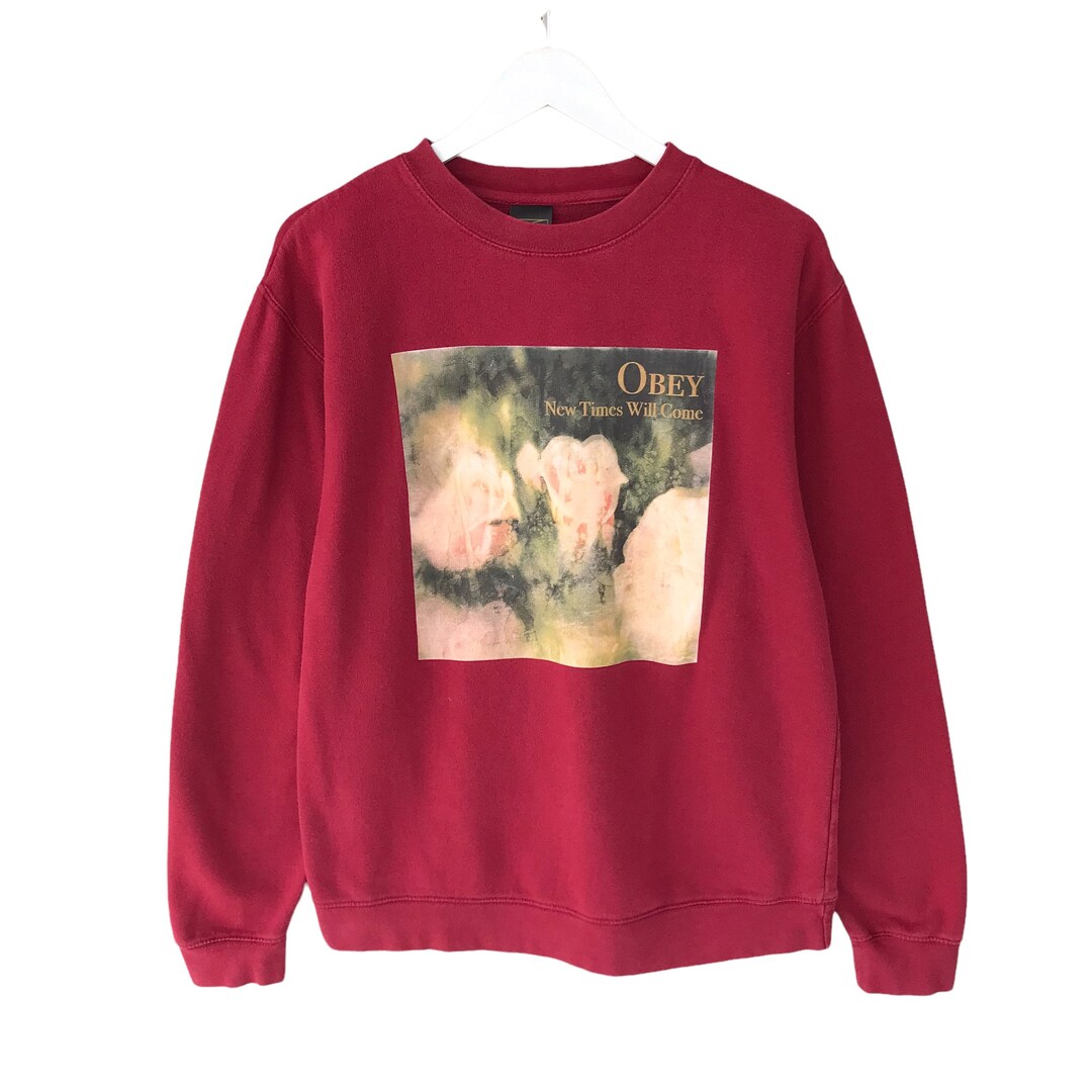 Vintage Obey Worldwide Spell Out Red Sweatshirt Medium Obey New Times ...