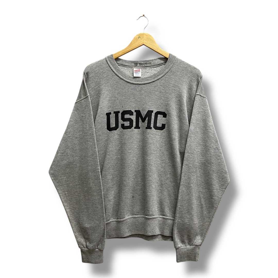 Vintage USMC Grey Distressed Sweatshirt Medium Retro Military Sweater ...