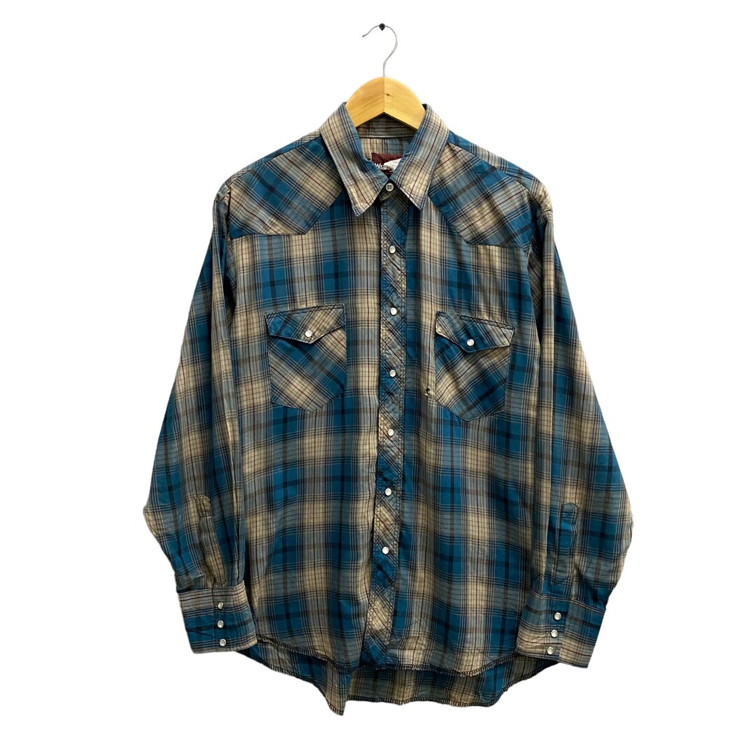 Vintage 00s Wrangler Green Colour Checkered Western Shirt Size Large ...
