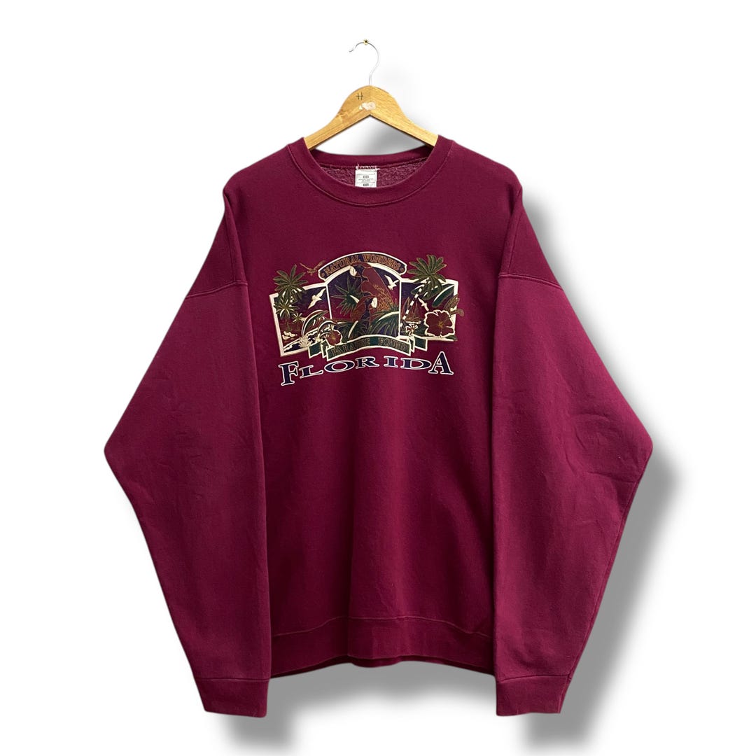 Vintage 90's Miami Florida Brown Sweatshirt Distressed LARGE Miami ...
