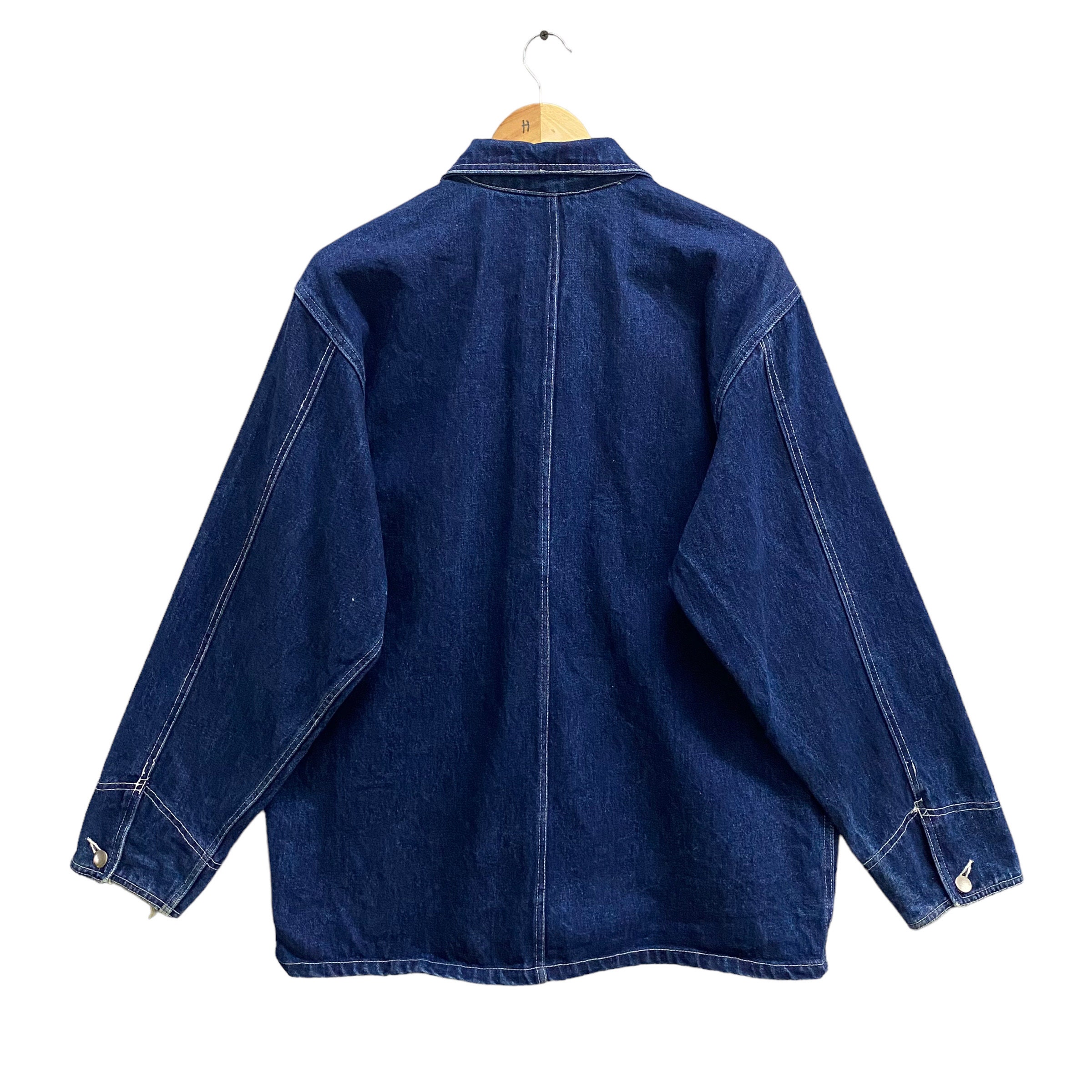 Vintage Rock Mikel French Work Jacket Large Heavy Denim Chore Coat Blue ...