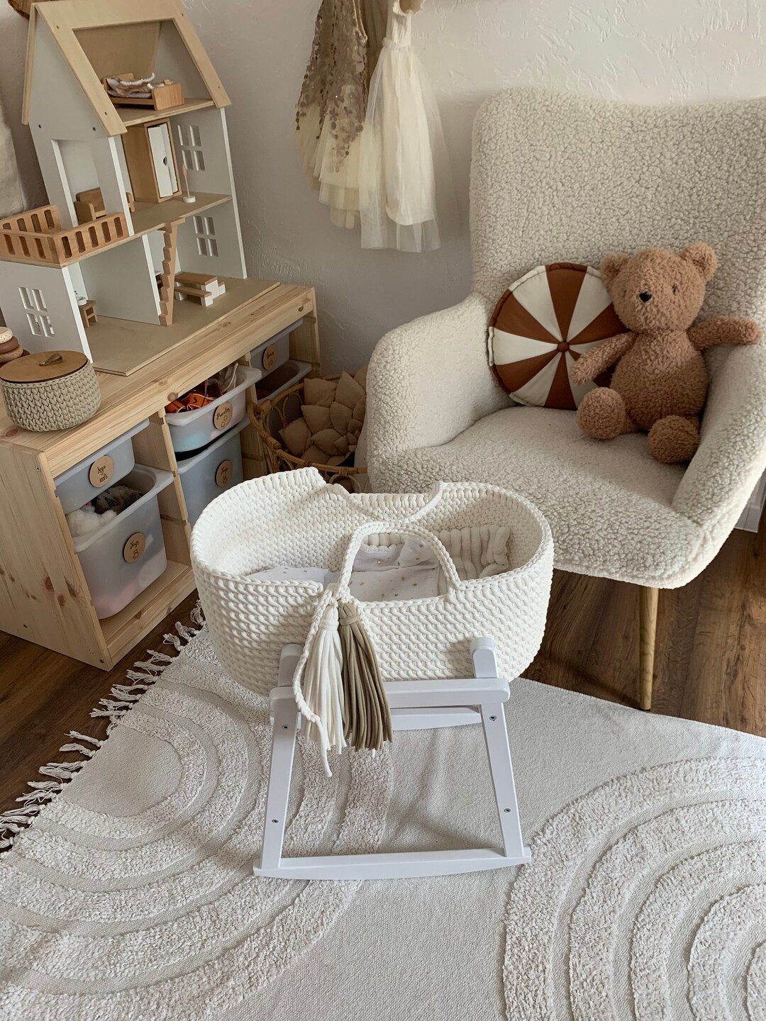 Woven Doll Basket, Crochet Moses Bassinet, Doll Cradle, Cute Doll Crib ...