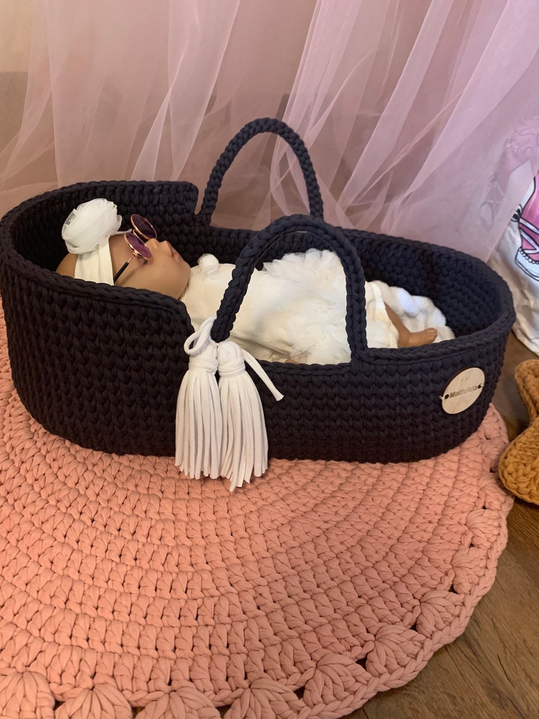 Handmade Doll Cradle, Moses Doll Basket, Doll Carry Cot, Toy Carrier ...