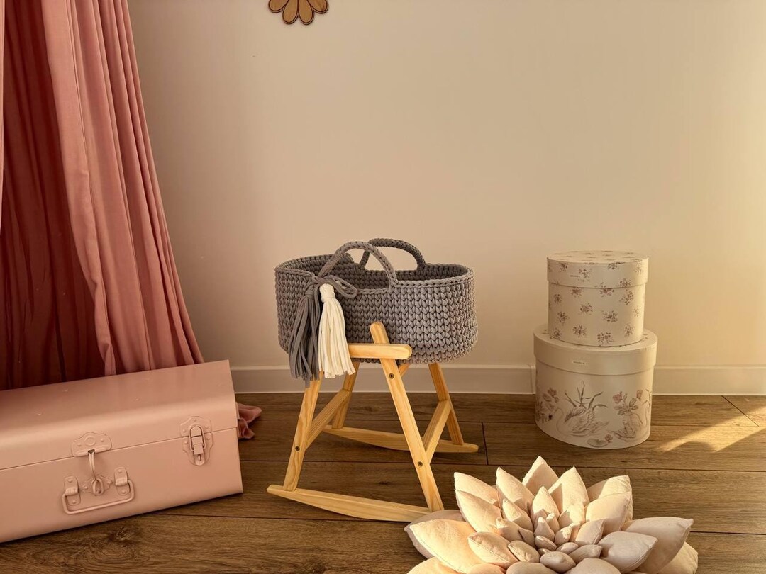 Doll Moses Basket, Doll Carry Cot, Crochet Doll Bassinet With Bedding ...