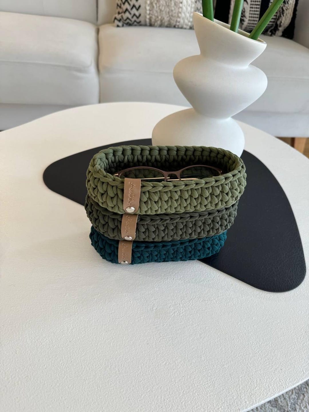 Oval Crochet Basket, Eyeglass Holder, Catch All Tray, Glasses Caddy ...