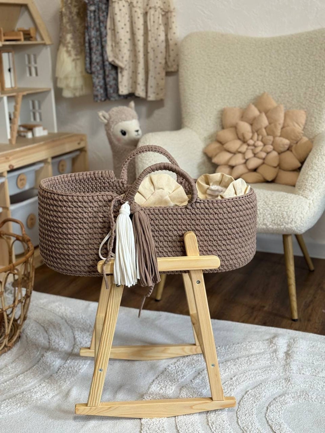 Crochet Doll Cradle, Doll Moses Basket, Daughter in Law Gift, Baby Doll ...