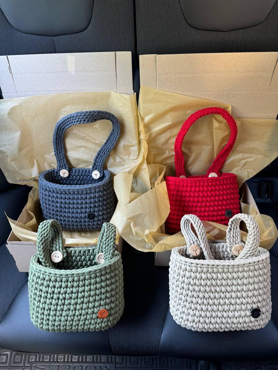 Red Crochet Car Basket, Car Accessories for Women, Car Stuff, Interior ...