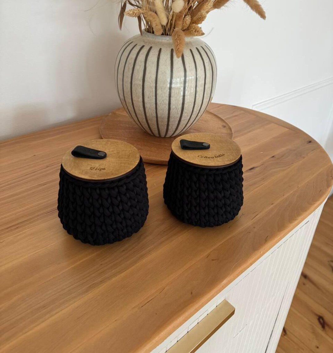 Crochet Basket With Lid, Cotton Ball Storage, Home Organization, Lidded ...