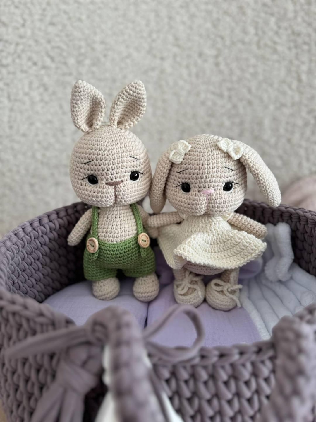Two Crochet Amigurumi Rabbits, Stuffed Animals, Plush Toys, Little Girl ...