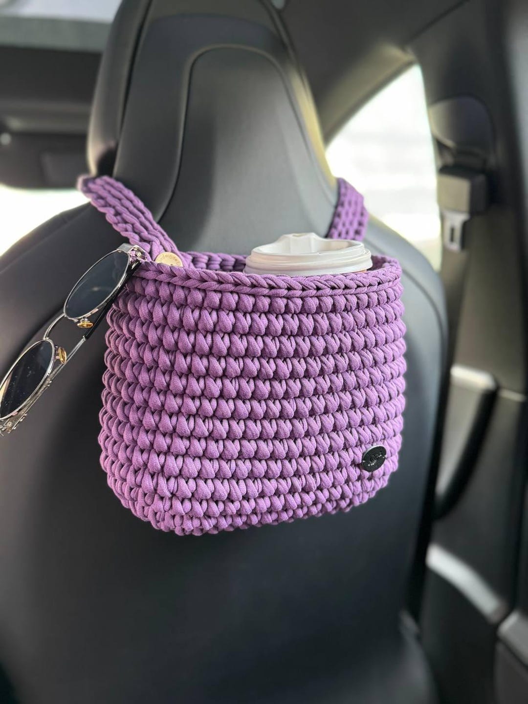 Crochet Car Storage Basket, Car Accessories, Car Trash Can, Women Cute ...