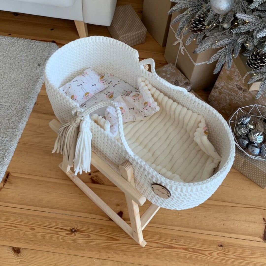 Ivory Doll Cradle With Stand, Crochet Baby Doll Bed, Gift for Daughter ...