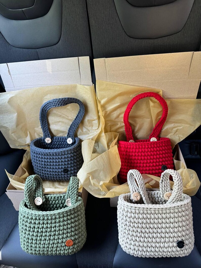Crochet Car Storage Basket, Car Accessories, Car Trash Can, Women Cute ...