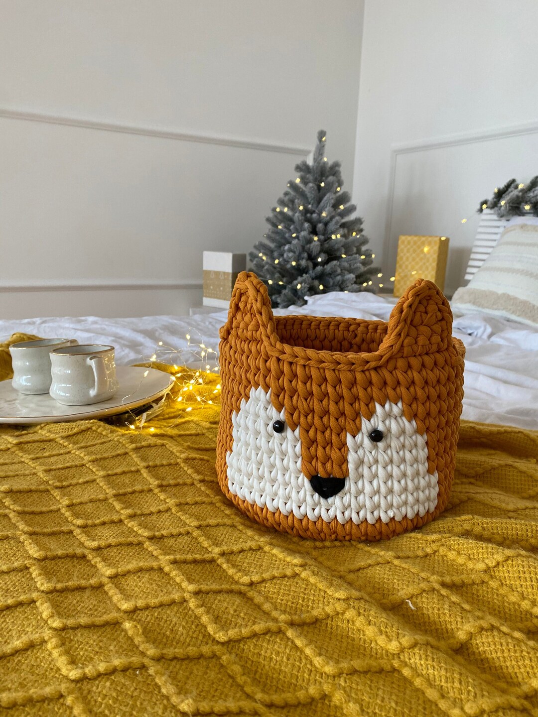 Crochet Fox Basket, Animal Storage Organizer, Woodland Nursery Decor ...
