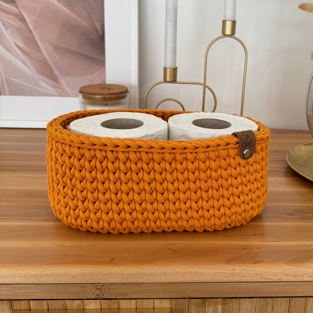 Handmade Toilet Paper Storage, Bathroom Basket, Knit Cosmetic Holder ...