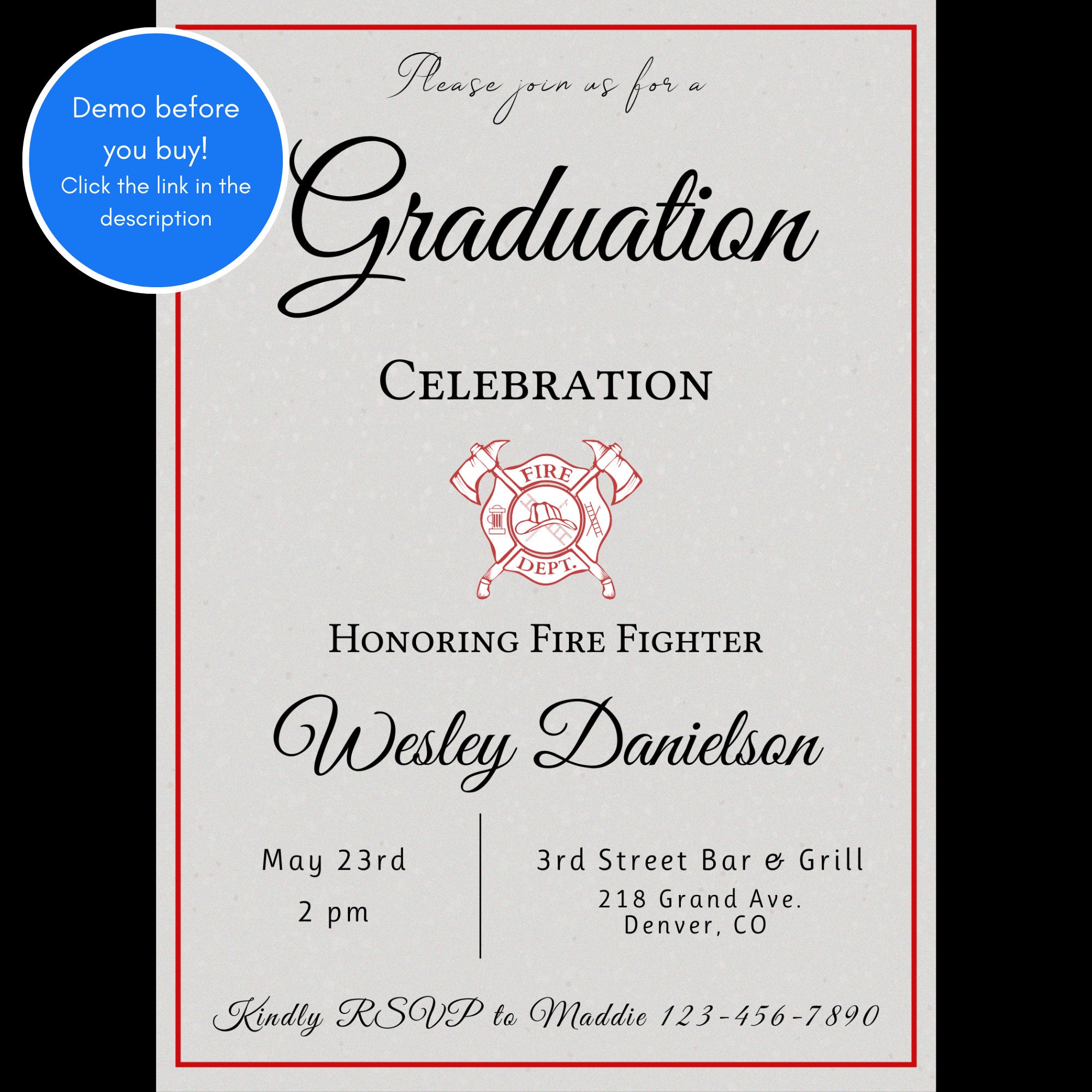 Graduation Invitation | Fire Service, Fire Fighter, Fire Marshal | Red ...