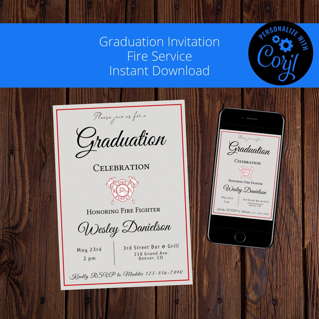 Graduation Invitation | Fire Service, Fire Fighter, Fire Marshal | Red ...