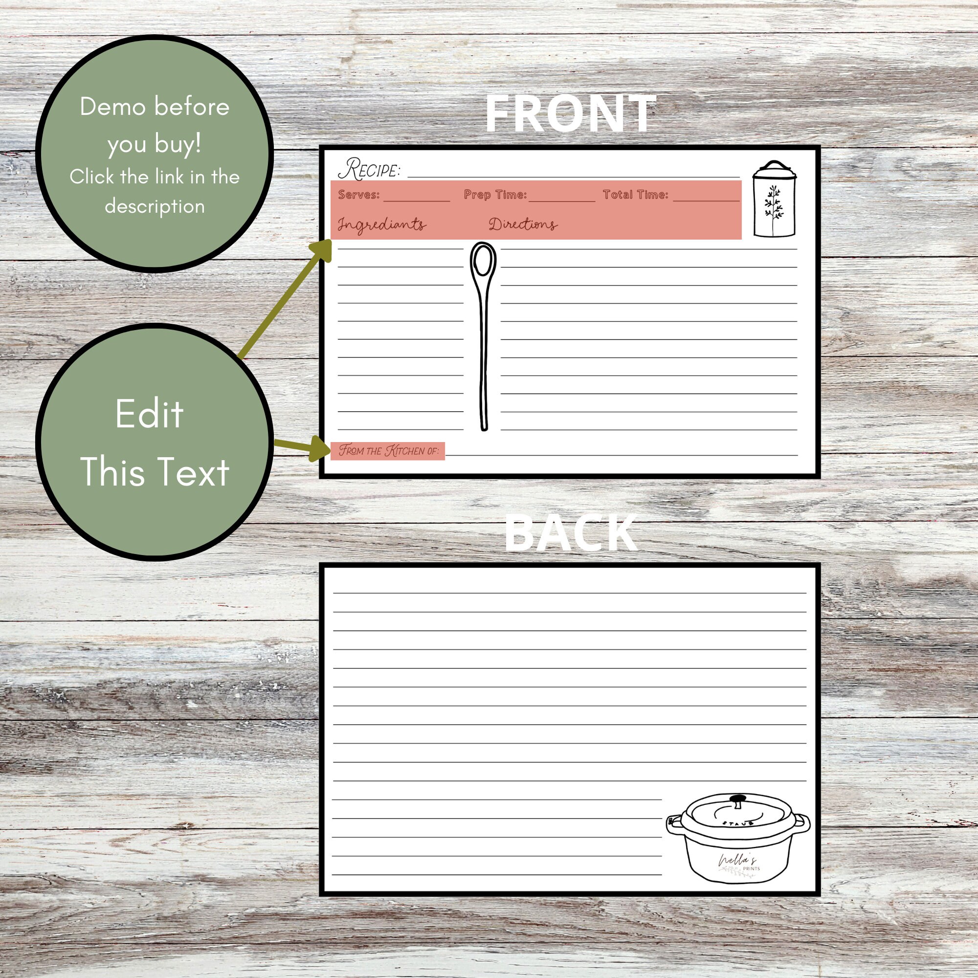 Editable Recipe Card | Farmhouse Kitchen Theme | Grandma's Recipes Card ...