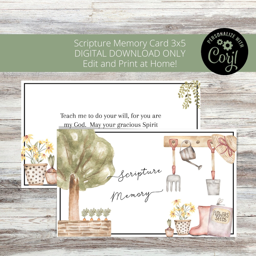 Editable Scripture Memory Card | Peaceful Garden | Personalized Index ...