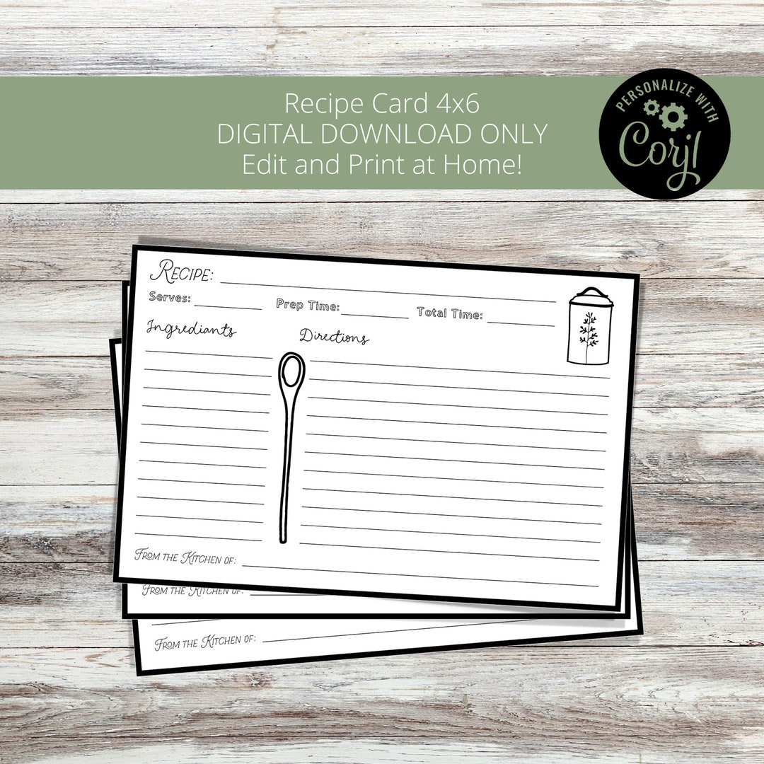 Editable Recipe Card | Farmhouse Kitchen Theme | Grandma's Recipes Card ...