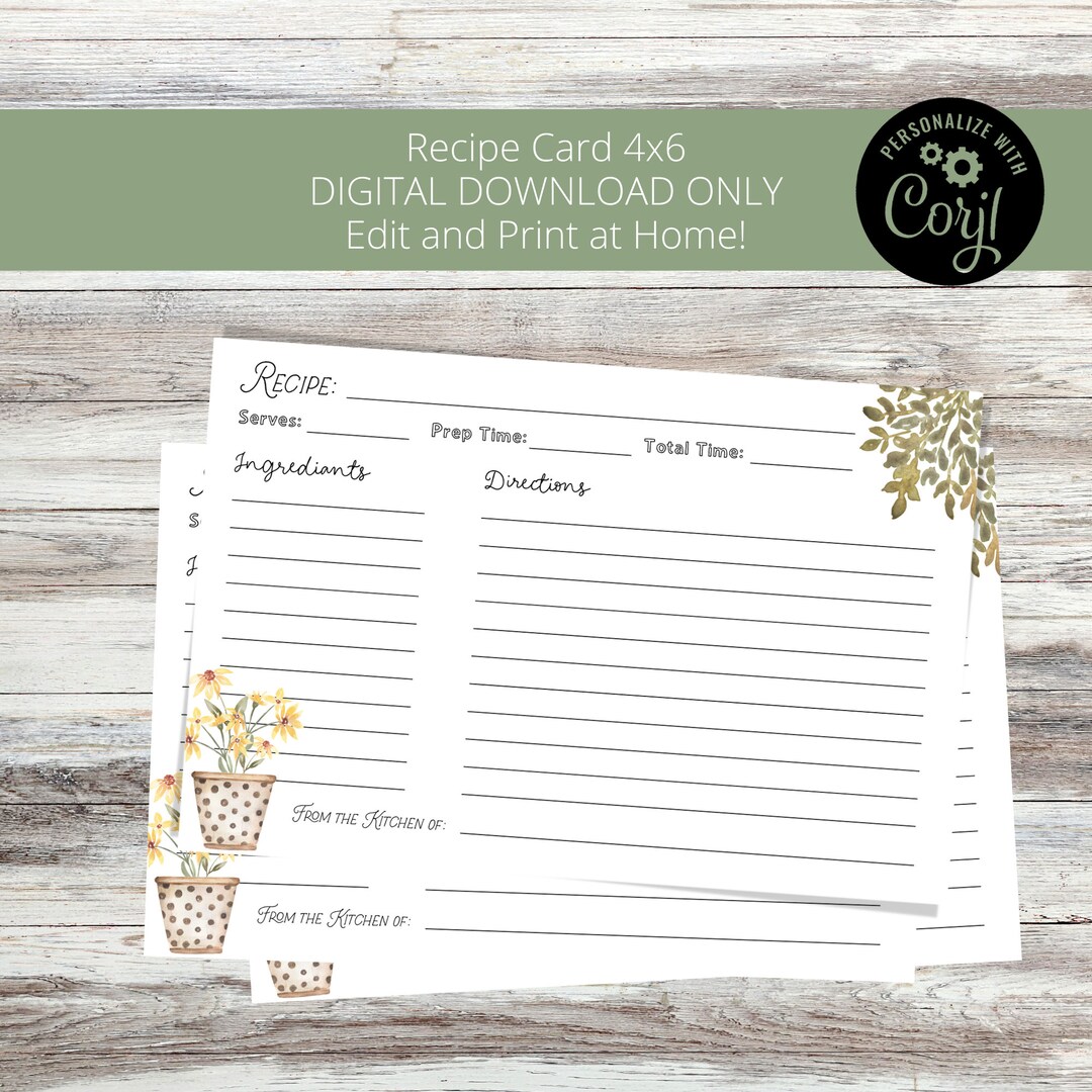 Editable Recipe Card | Summer Floral Theme | Recipes Card Insert ...