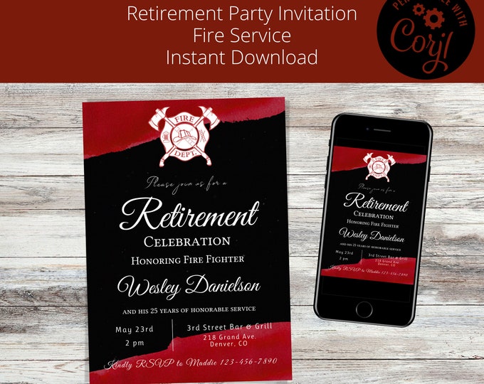 Firefighter Retirement Party Invitation | Red Stripe Flag (digital ...