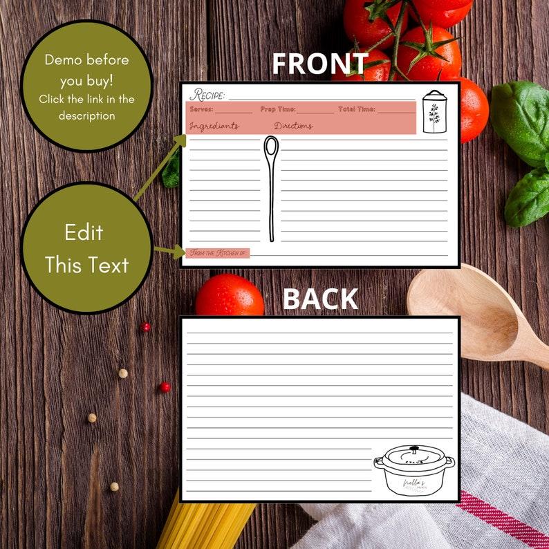 Editable Recipe Card Farmhouse Kitchen Theme Grandma's - Etsy