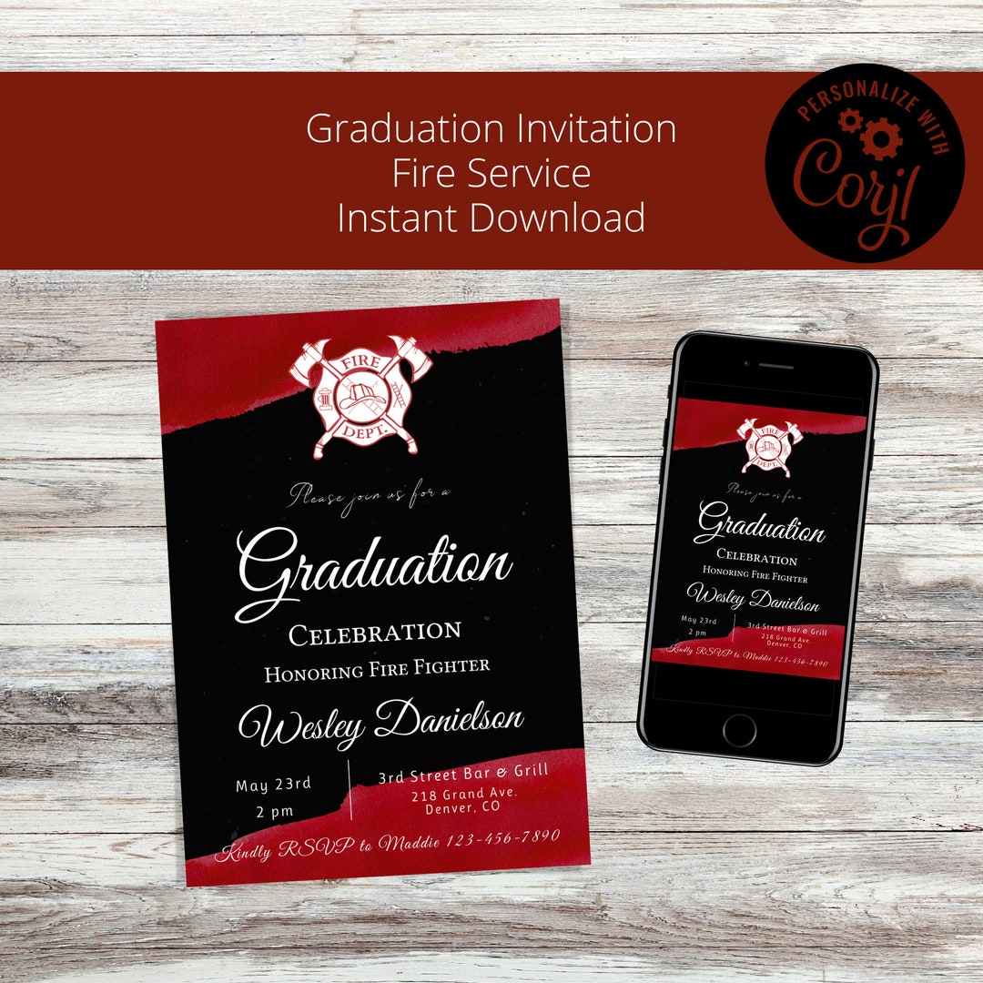 Graduation Invitation | Fire Services, Fire Fighter, Fire Marshal | Red ...