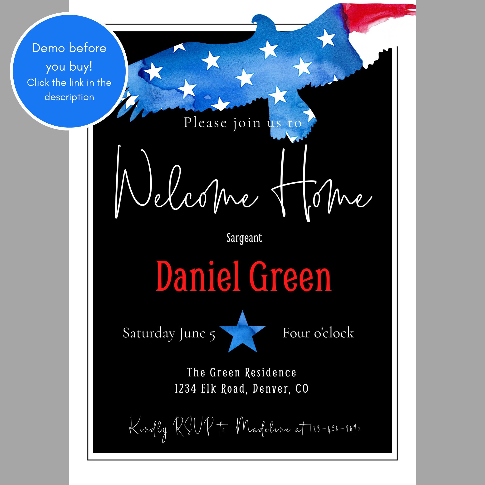 Welcome Home Invitation for United States Military Dark Version | Stars ...