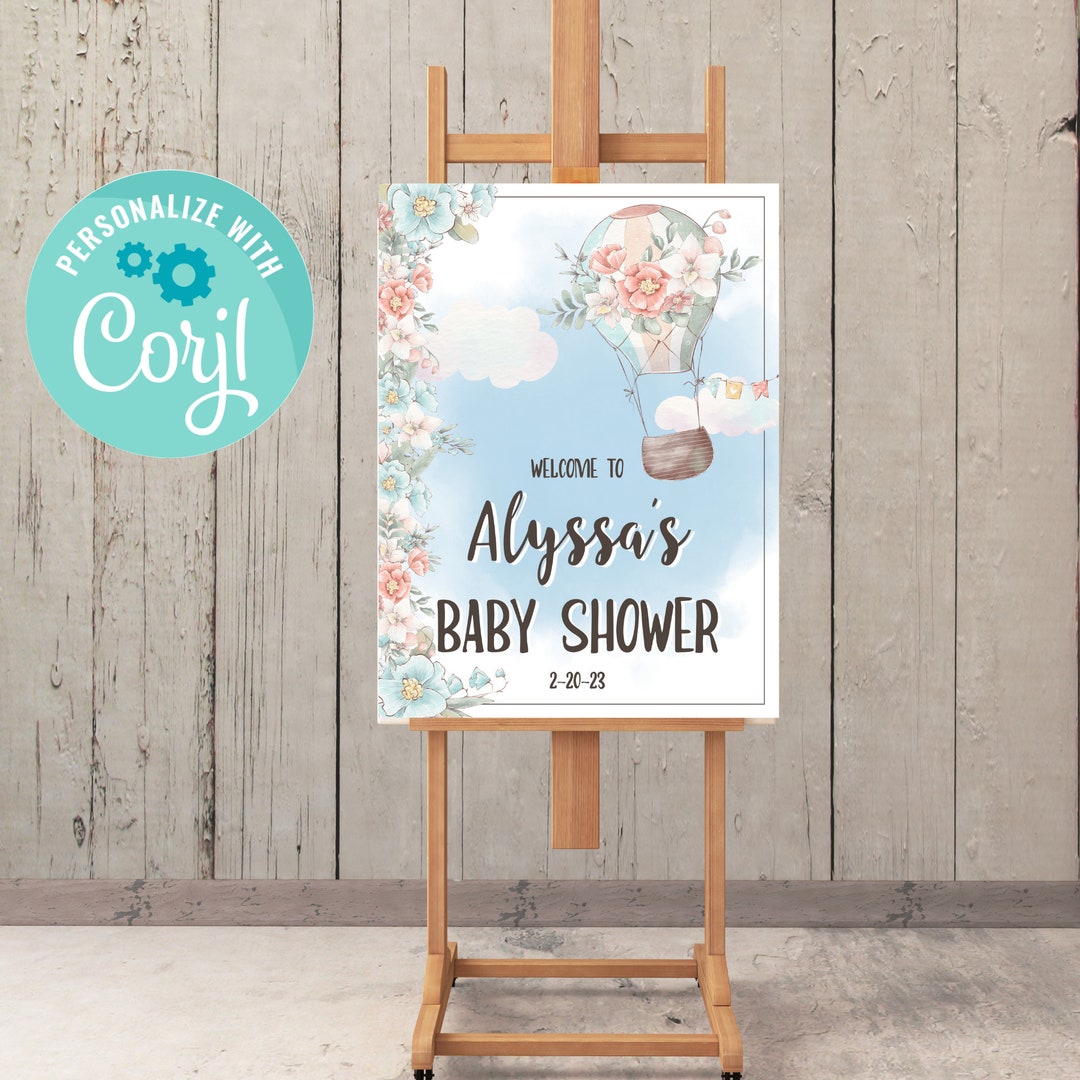 Welcome Sign Poster | Floral Hot Air Balloon | Template | Print at ...
