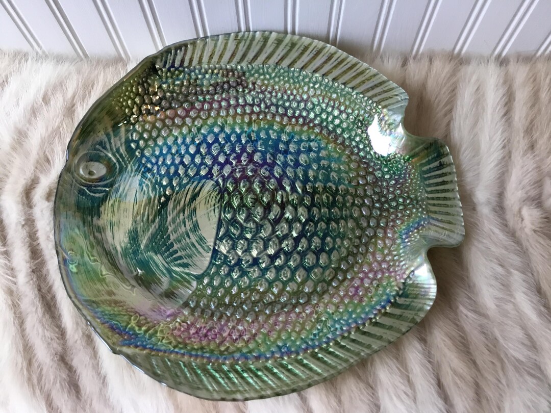 Green Iridescent Glass Fish Serving Platter, Large Fish Display Dish - Etsy