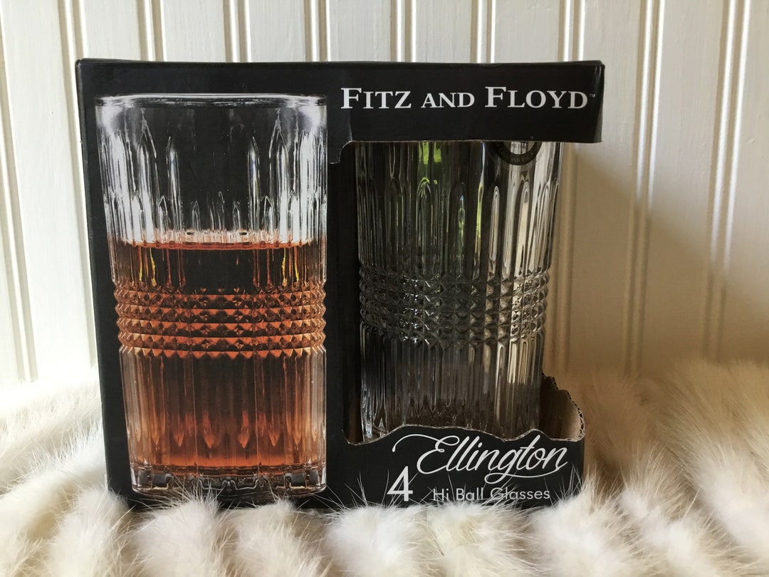 Fitz and Floyd 4 Hi Ball Glasses, Ellington Pattern, Brand New in Box ...