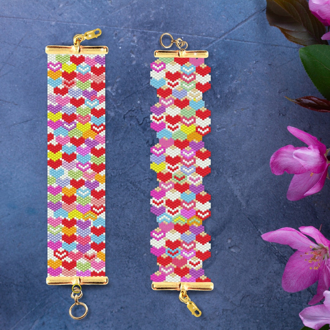 Peyote Pattern for Bead Bracelet, Peyote Bracelet Pattern, Peyote Heart ...