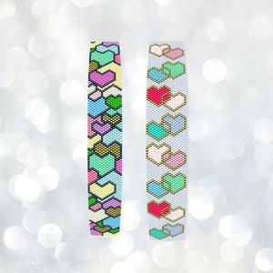 Cuori - Peyote Heart Bracelet Pattern, Even Count Peyote Bracelet ...