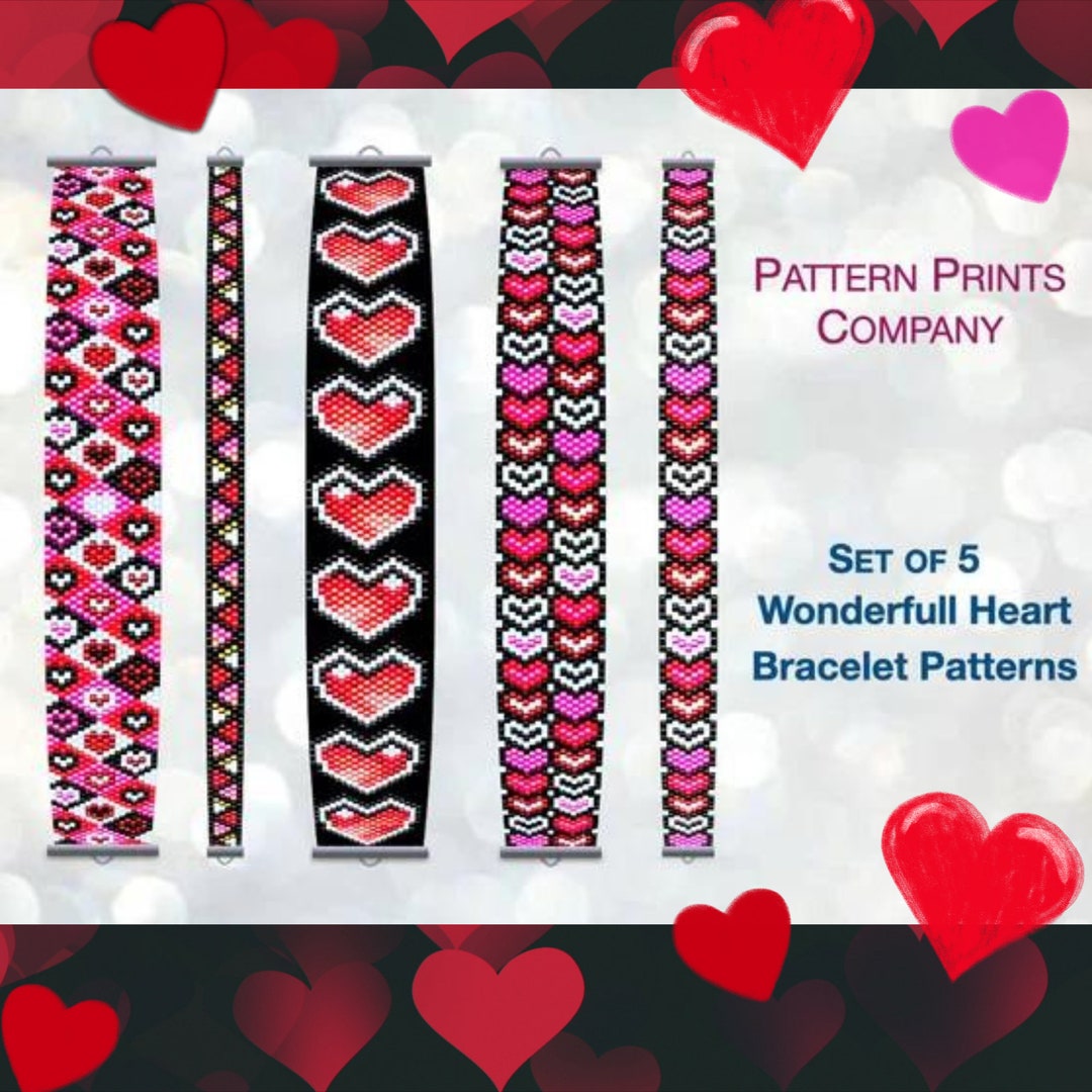 Peyote Heart Bracelet Pattern, Peyote Bracelet Pattern Kit, Heart Bead ...