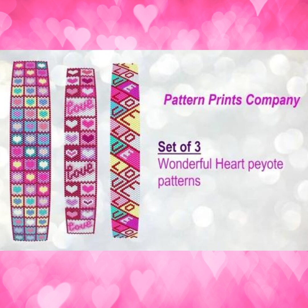 Peyote Heart Bracelet Pattern, Beaded Heart Peyote, Heart Bead Pattern ...