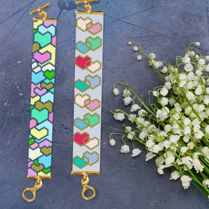 Cuori - Peyote Heart Bracelet Pattern, Even Count Peyote Bracelet ...