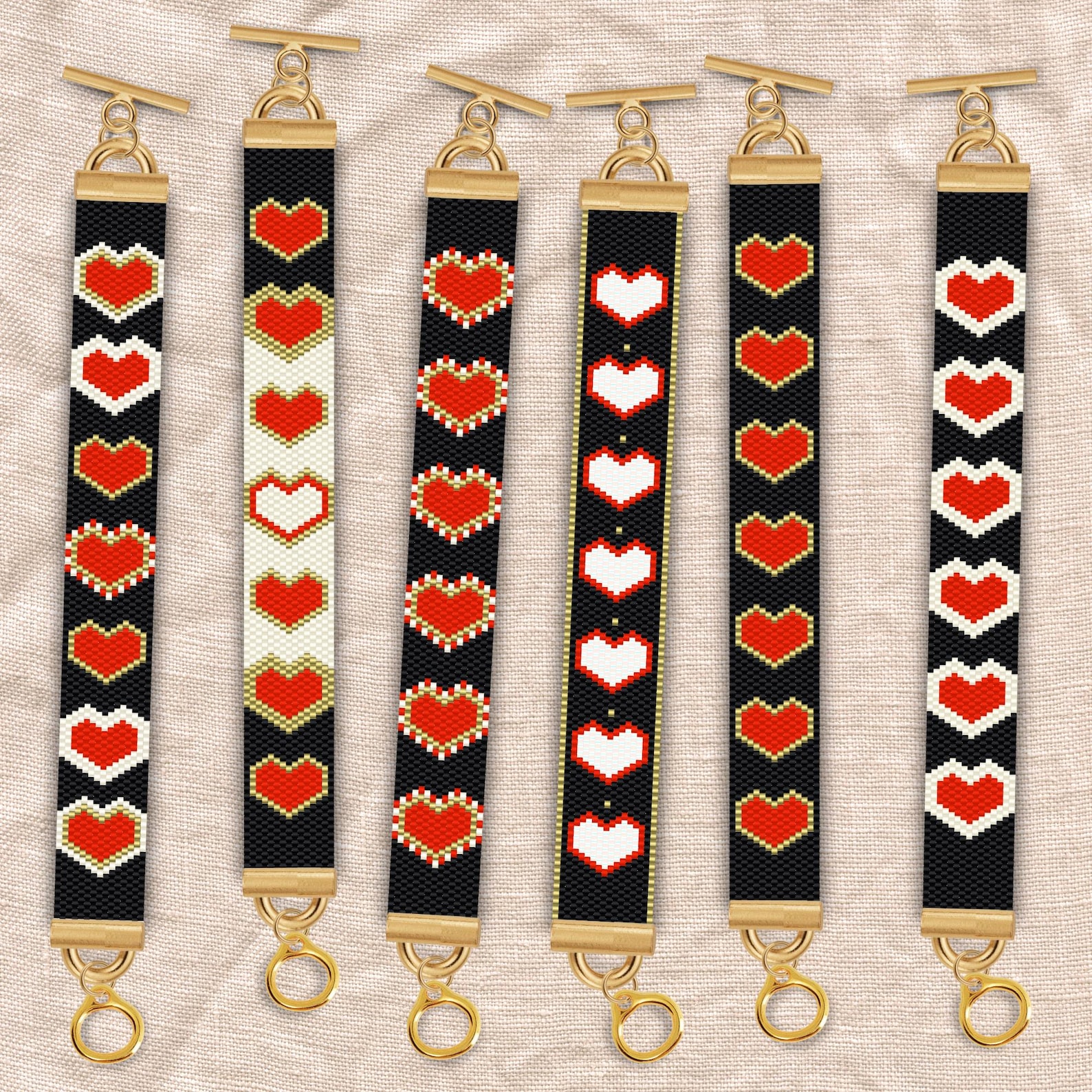 Hearts Valentine Peyote Heart Bracelet Pattern, Peyote Hearts, Heart ...