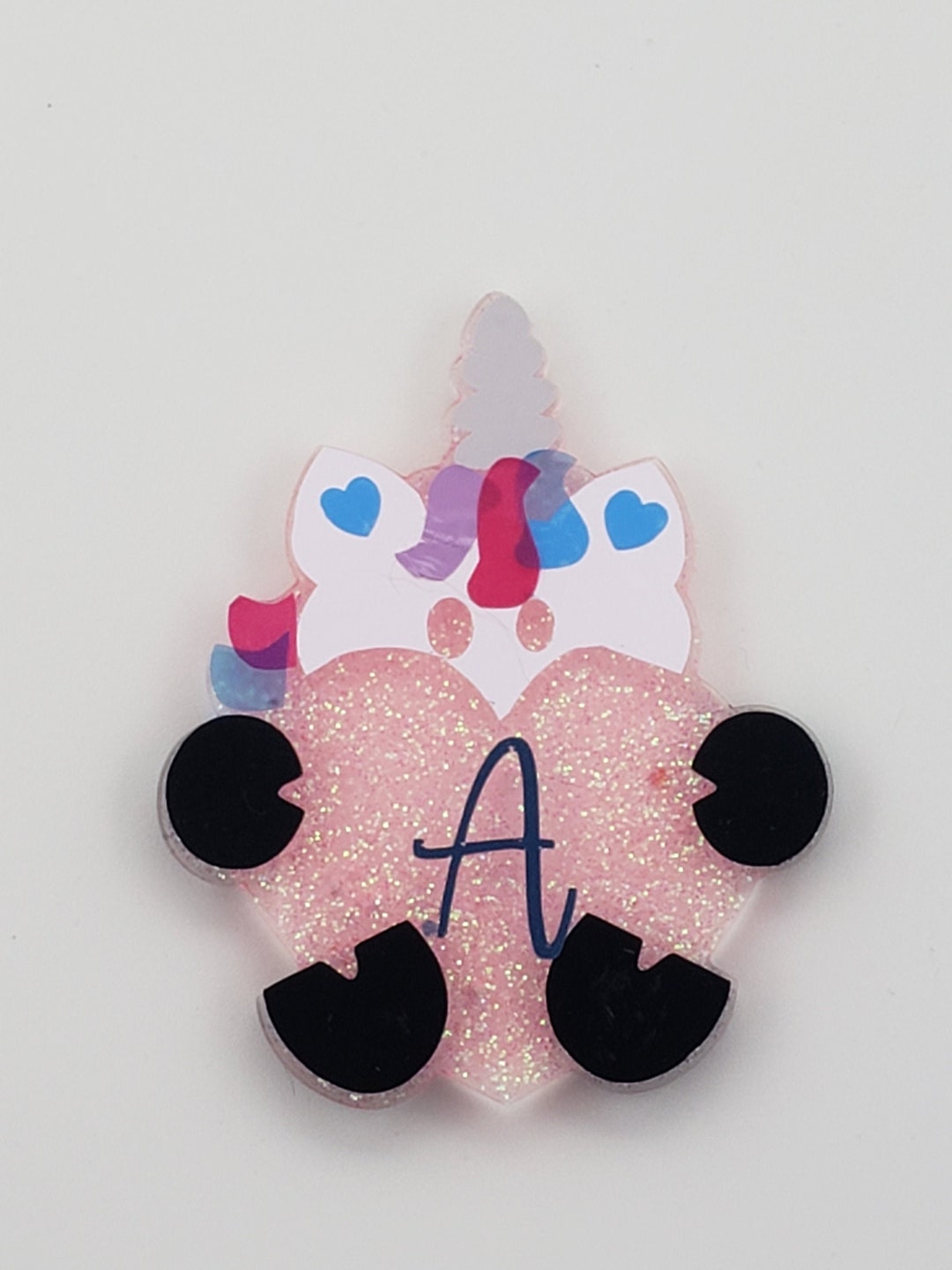 Customizable and Interchangeable Unicorn With Heart Badge Reel Keychain ...