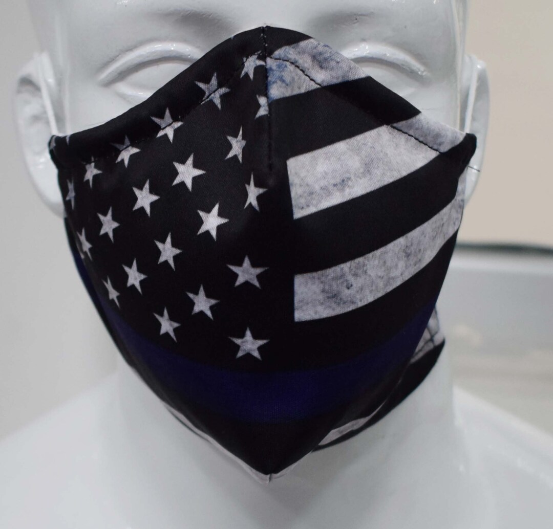 Distressed Blue Line Flag Mask - Etsy