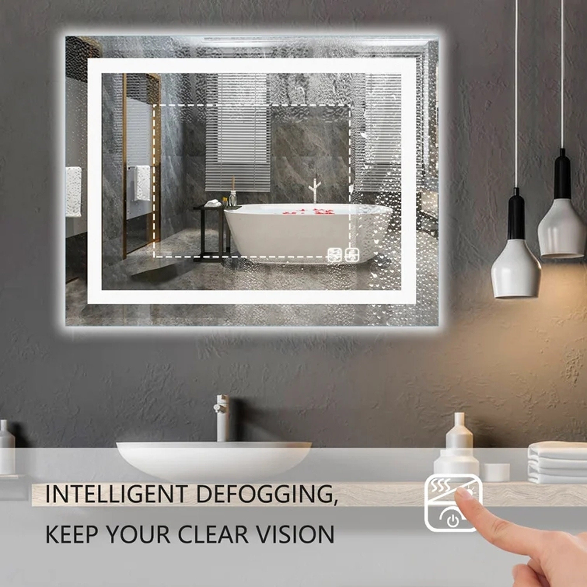 LED Bathroom Mirror Touch Control Adj Light Color Anti-fog Waterproof ...