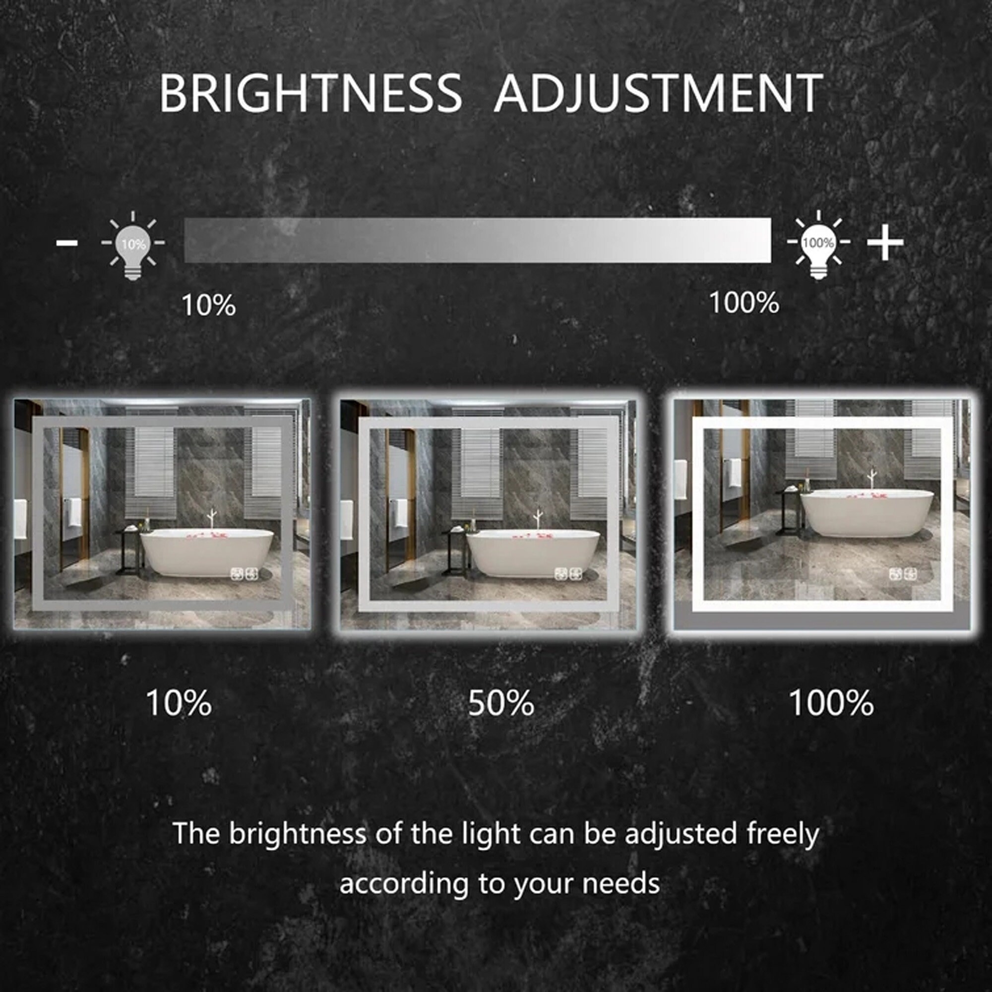 LED Bathroom Mirror Touch Control Adj Light Color Anti-fog Waterproof ...